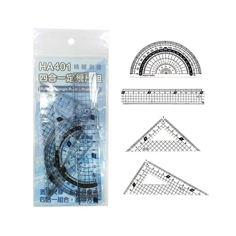 Ruler Set Four-In-One Certain Bagged 15cm Triangle Board Protractor ...