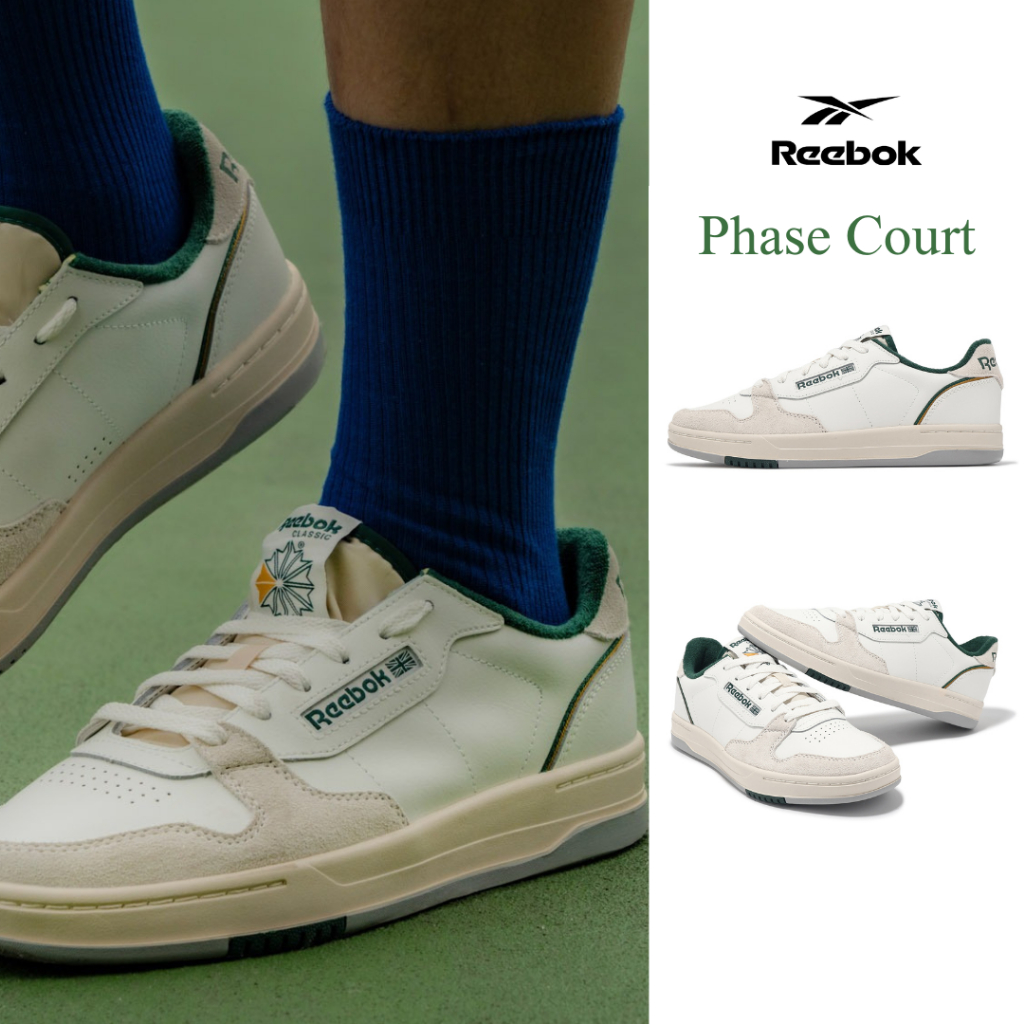 Reebok Casual Shoes Phase Court Retro Time White Green Leather Suede ...
