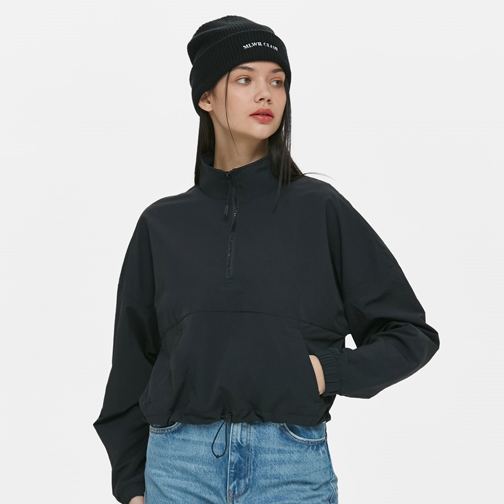 Korea [mulawear] Stand-Up Collar Drawstring Jacket Top (White/Green ...