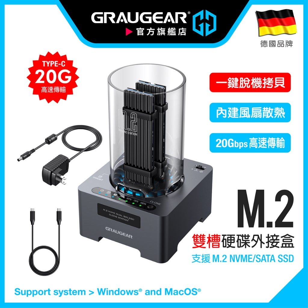 GRAUGEAR Dual M.2 NVMe SSD Hard Drive Copy Machine 20Gbps M2 External ...