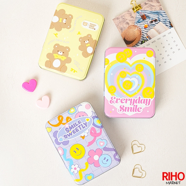 Korea Daiso Diaso Smile Tinplate Box Rectangular Tin Storage Barrel ...
