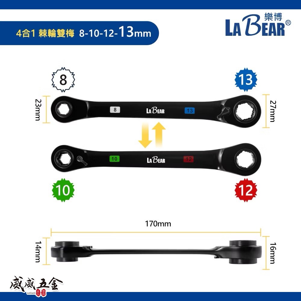 LaBear LaBear|8-10-12-13mm|4 In 1 Ratchet Wrench 4in1 Two-Way Double ...