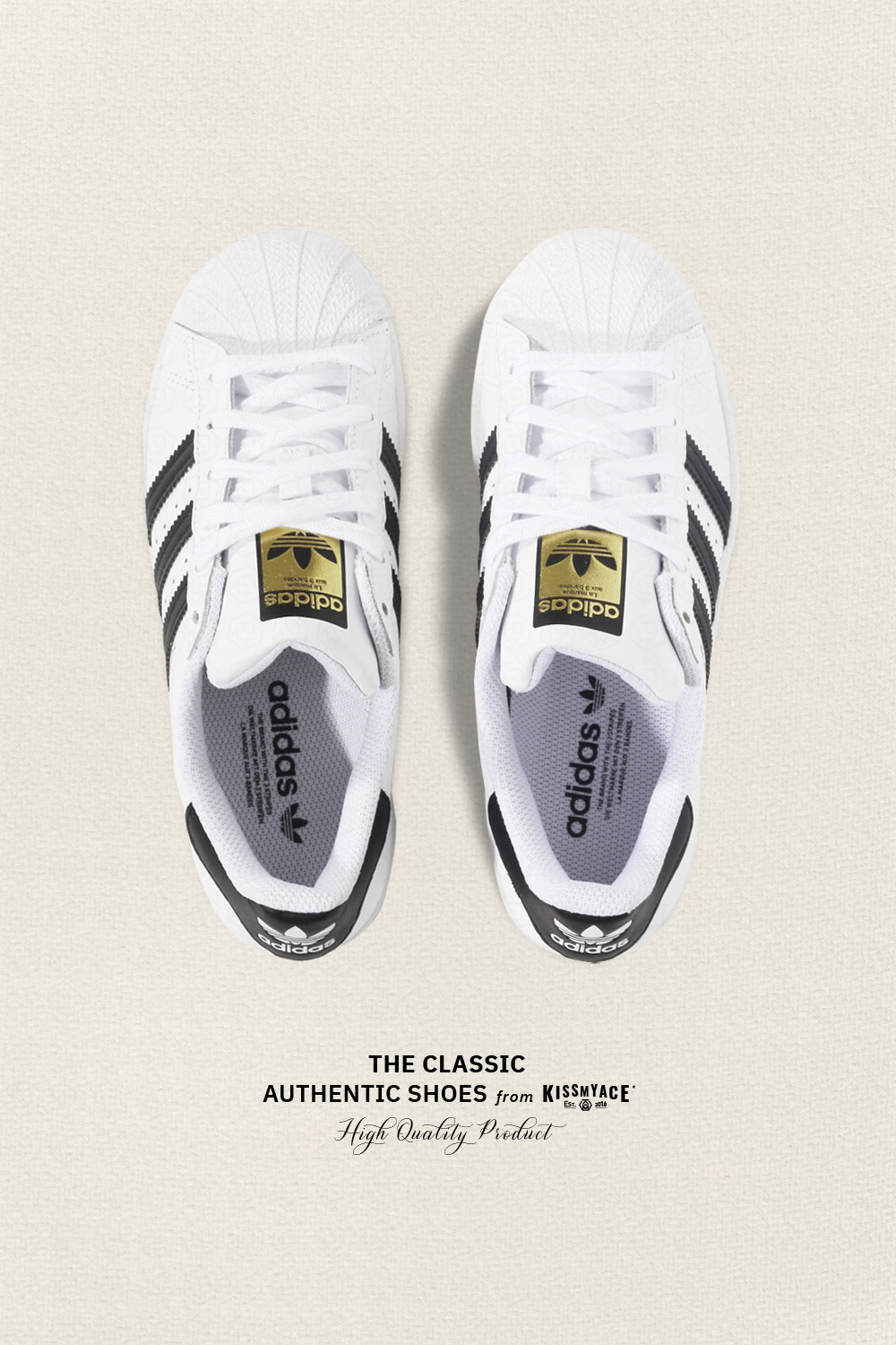 adidas Originals Superstar Black White Three-Line Gold Label Shell ...
