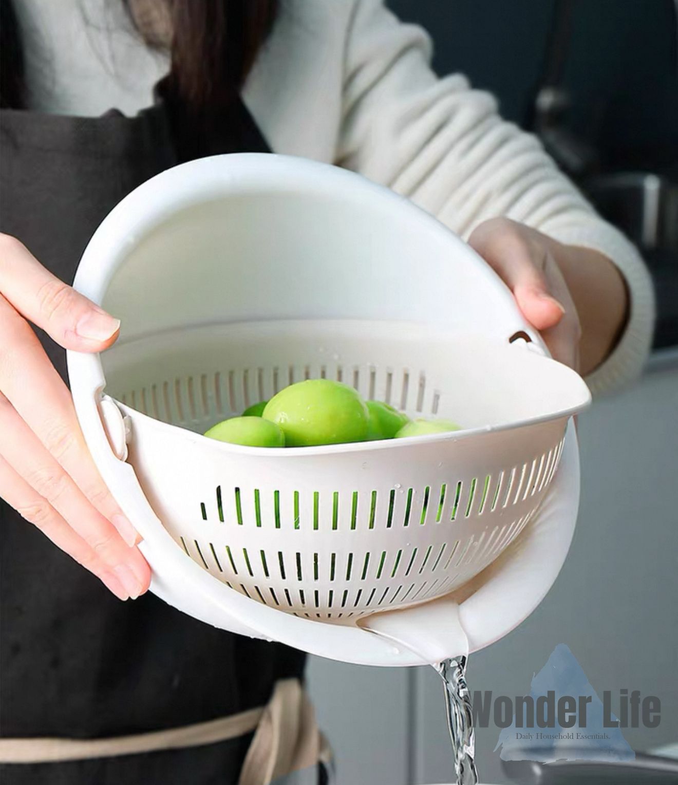 Double Layer Rotatable Drain Basket Rice Washer Vegetable Washing Fruit ...