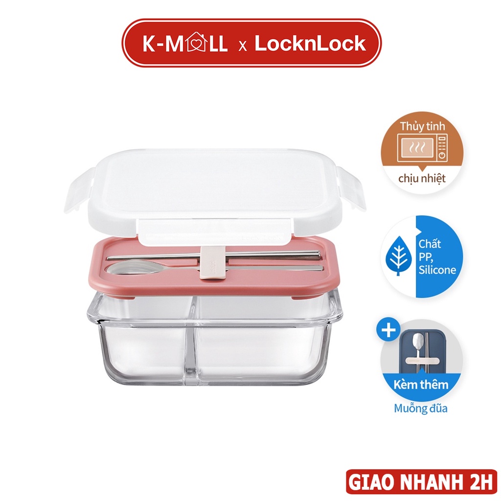 Locknlock LLG991CL 2-compartment glass lunch box with spoon and ...