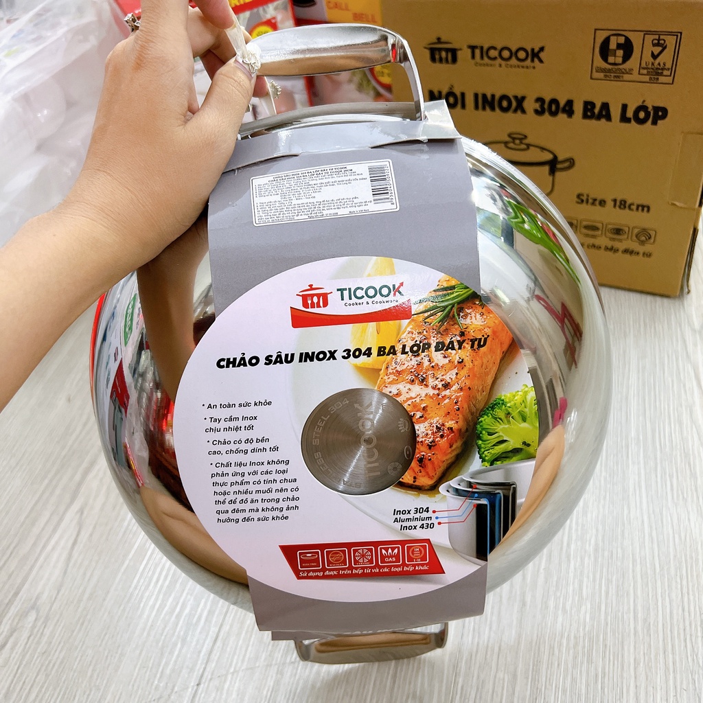 Three-layer 304 Stainless Steel Deep Pan with Bottom from Ticook ...