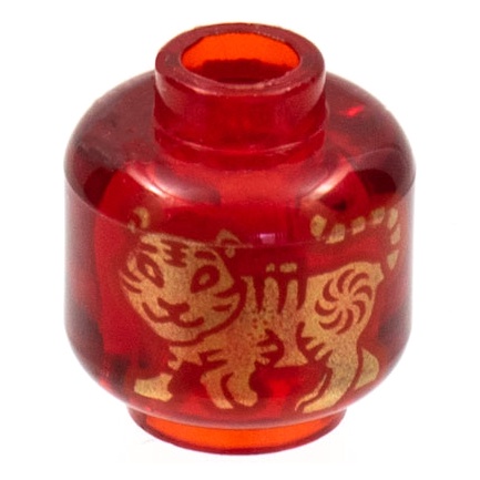 LEGO Trans-Red Minifigure, Head without Face with Gold Tiger Pattern on ...