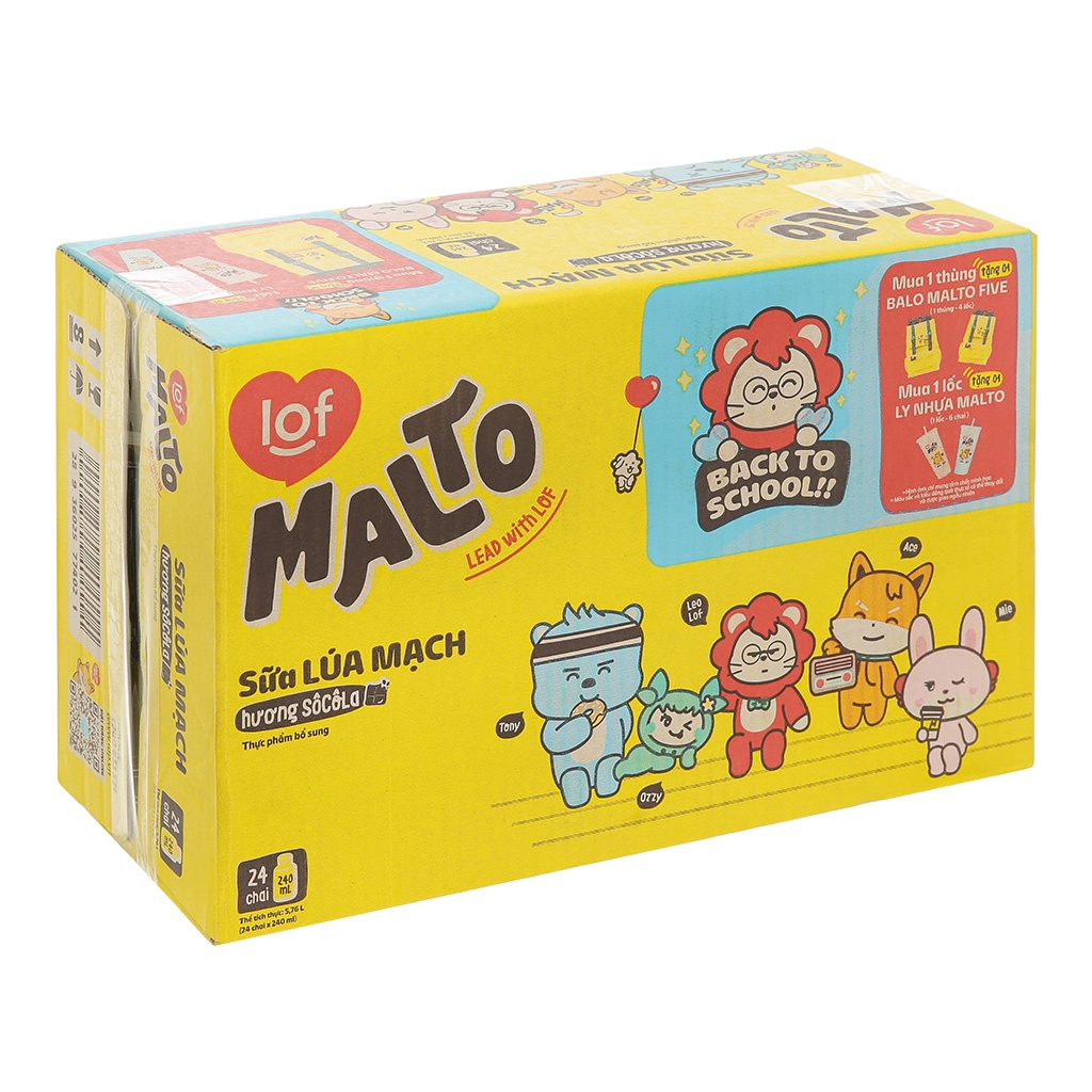 Carton of 24 bottles of LOF Malto chocolate flavored barley milk 240ml ...