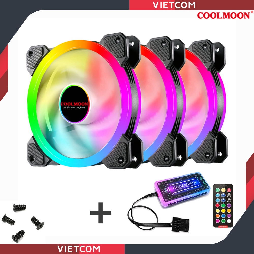 Set of 3 Coolmoon V2 Cooler Fans - Coolmoon V2 RGB Led Fan + Coolmoon ...