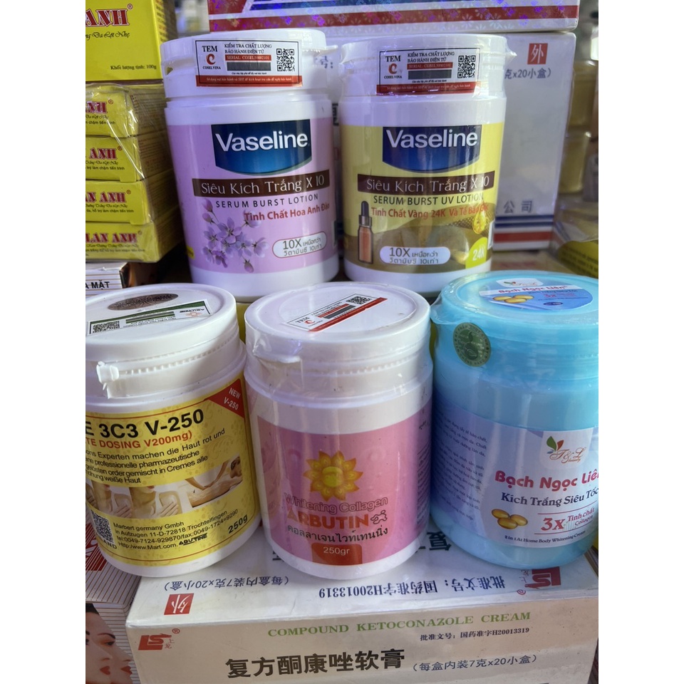 Vaseline Super Whitening Cream, Abutine 3c3, Bach Ngoc Lien box 250g ...