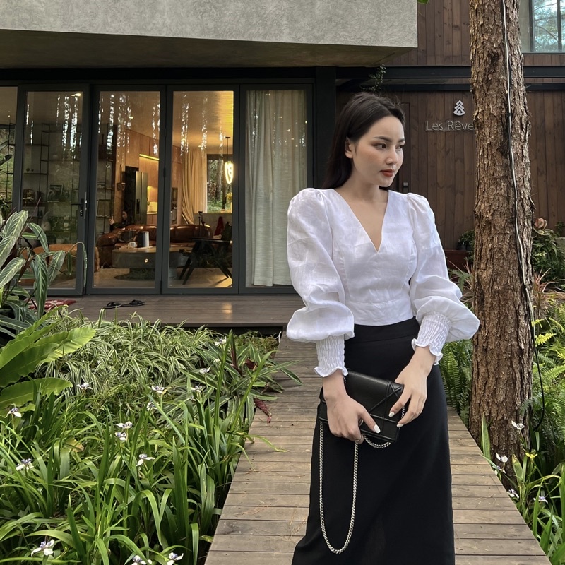 Evi Top - Linen Tung Sleeve (genuine photo) | Shopee Singapore