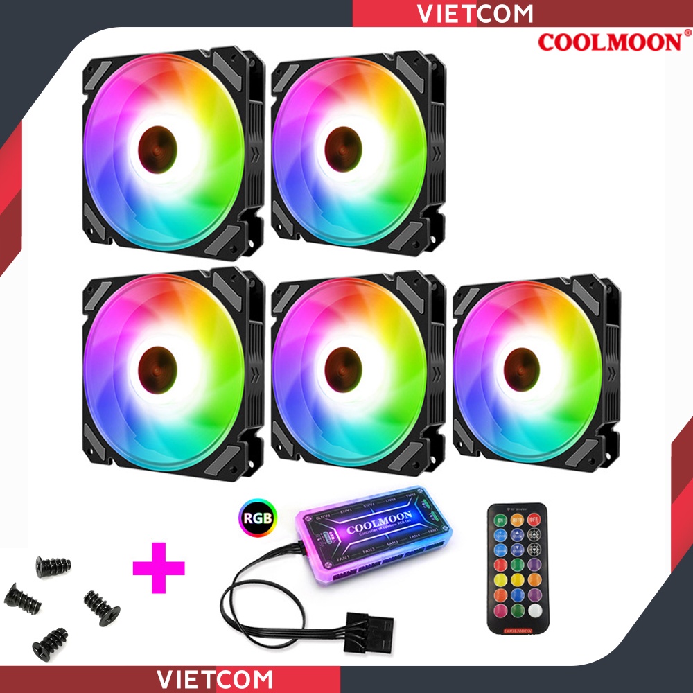Set of 5 Coolmoon X1 Black Cooler Fans - Coolmoon X1 Black RGB Led Fan ...
