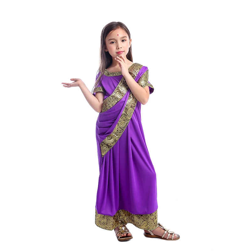 Indian Sari Girls Cosplay Costume Children Saree Indian Bollywood ...