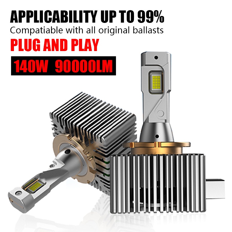 D1S D2S D3S D4S D5S D8S LED Car Headlights HID Bulbs 90000LM Turbo Lamp Canbus 6500K Automobile ...