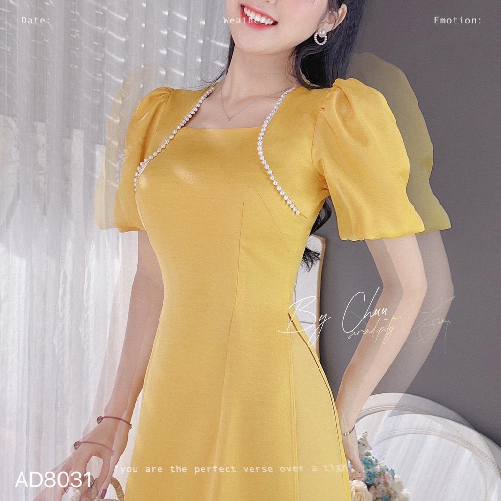 Yellow Ao Dai with stylized square neck - T17 | Shopee Singapore