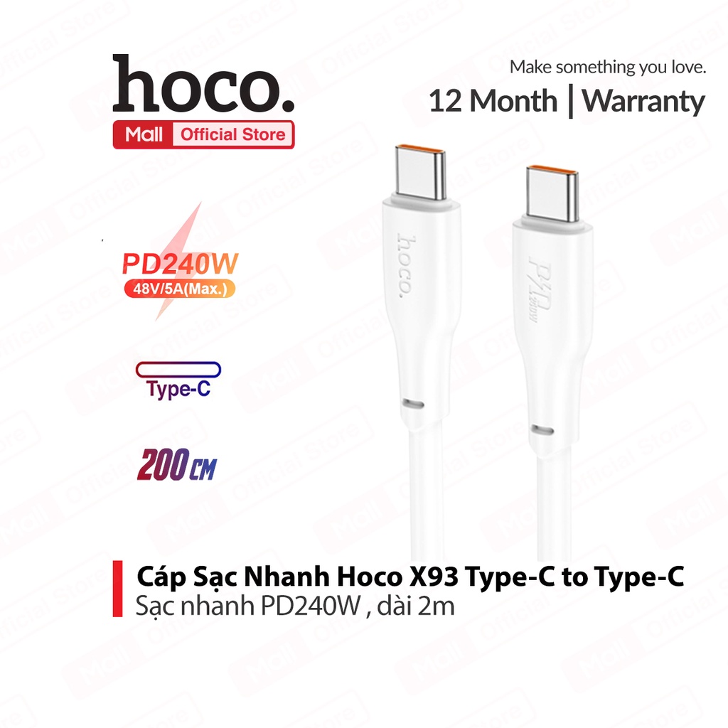 Hoco X93 PD240W 48V/5A Type-C to Type-C fast charging cable, high ...