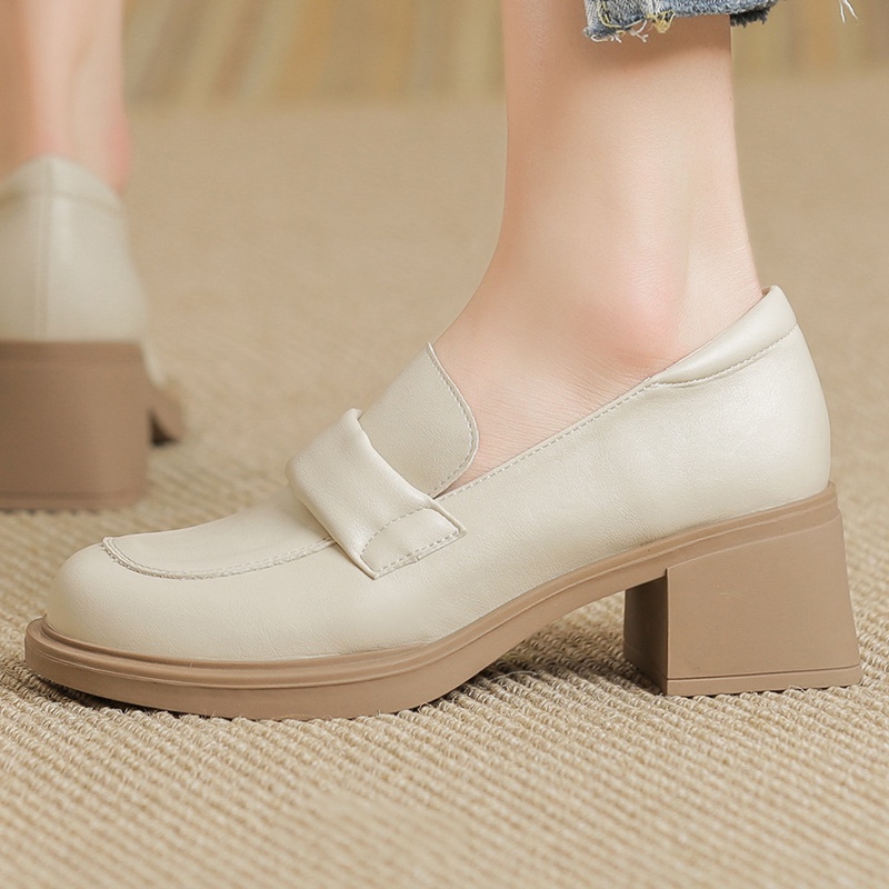 New Round Toe Sole Loafers Women's English Style Small Leather Shoes ...