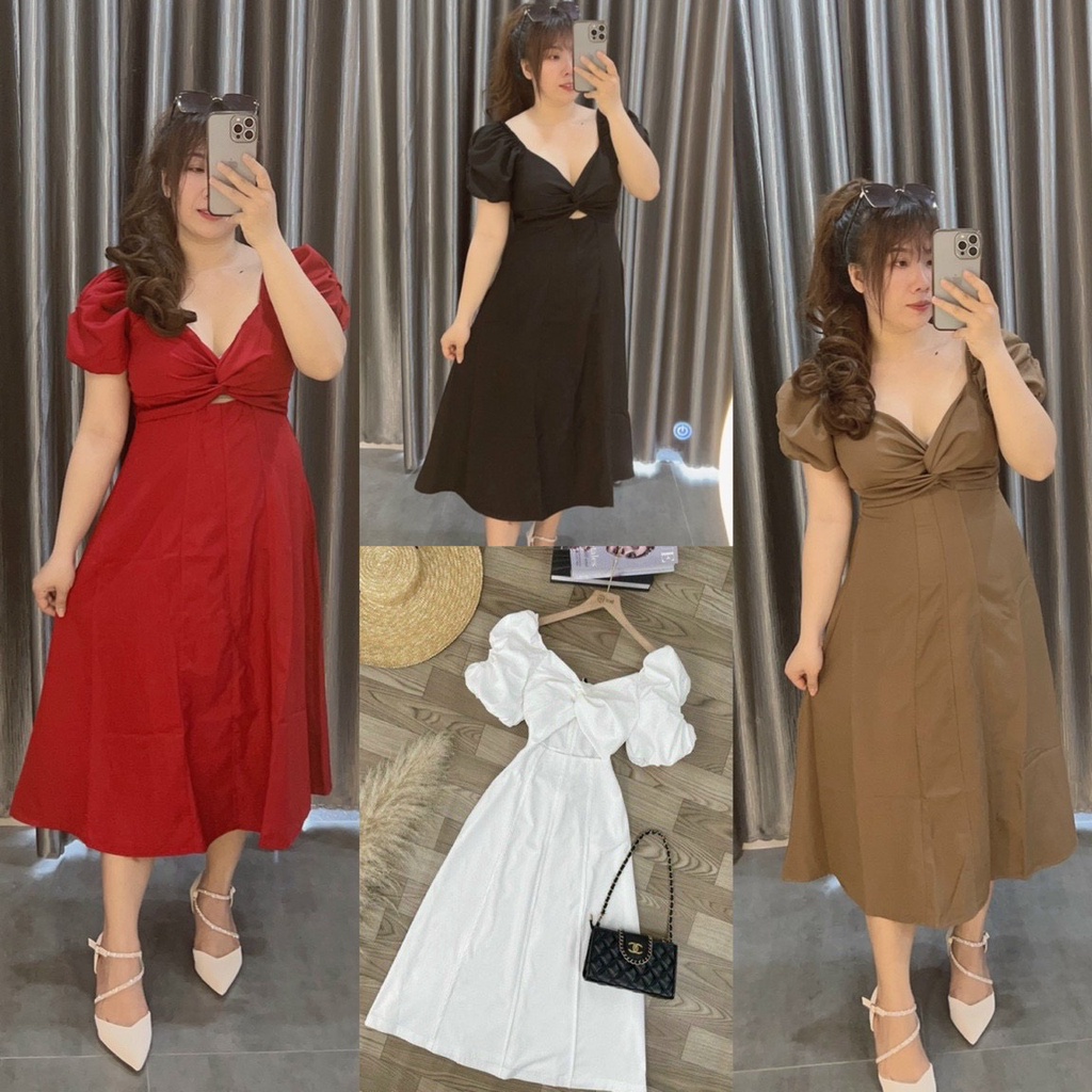 Rolled Chest Dress with Puff Sleeve Design Lady Midi Dress for Party ...