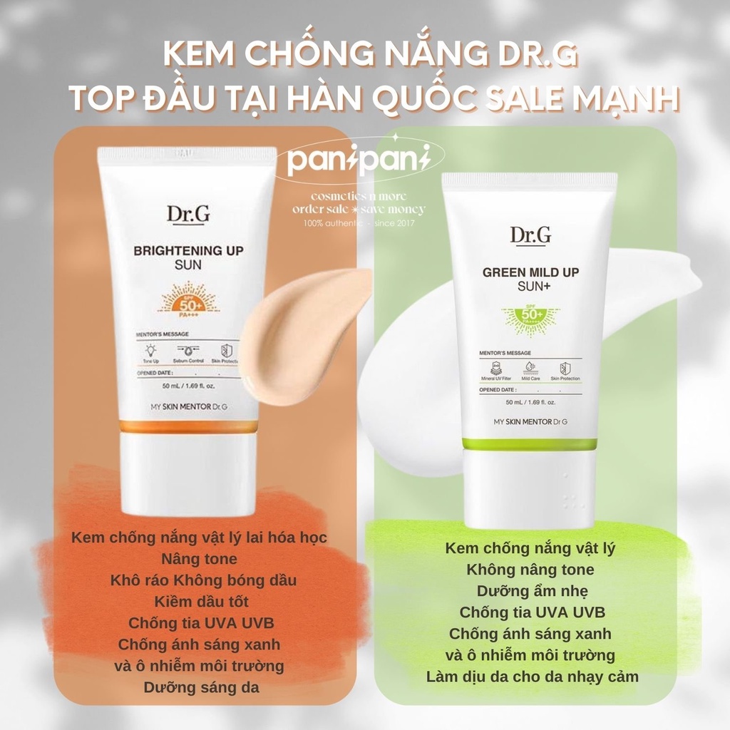 Dr.g Brightening Up Sun+, Green Mild Up Sun+ SPF50+ PA+++ 50ml | Shopee ...