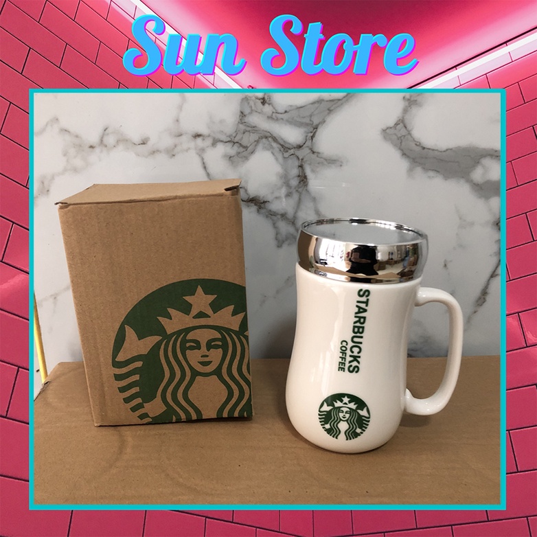 Star.bucks logo ceramic coffee cup with mirrored plastic lid 400ml ...