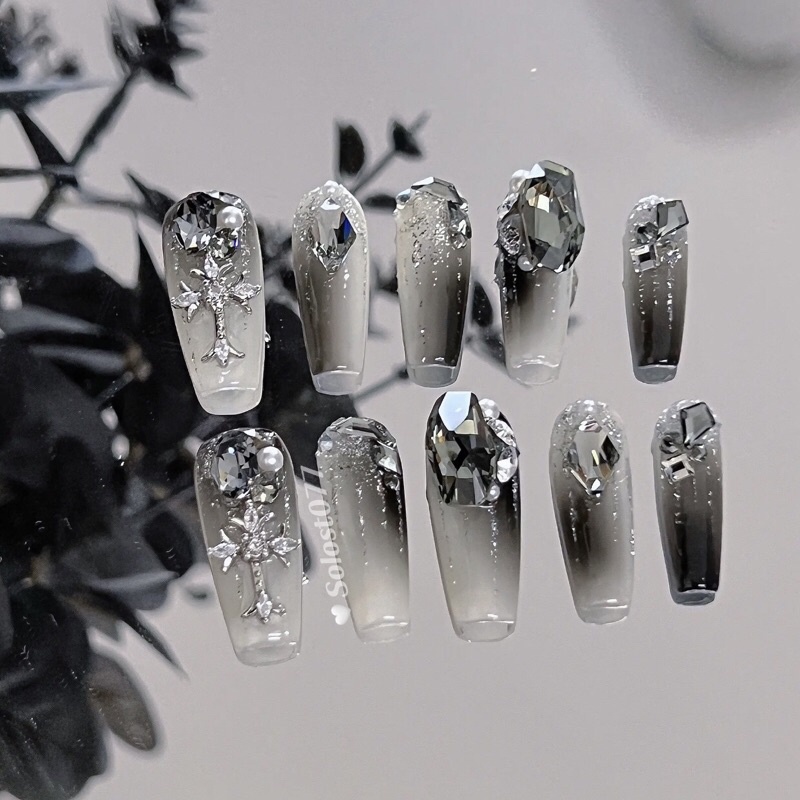 Nailbox / Upside-Down Nail Design With Black Spill With Rhinestones ...