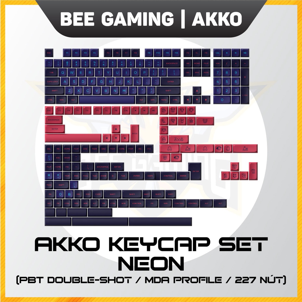 Akko - Neon keycap set (PBT Double-Shot material / MDA profile / 227 ...