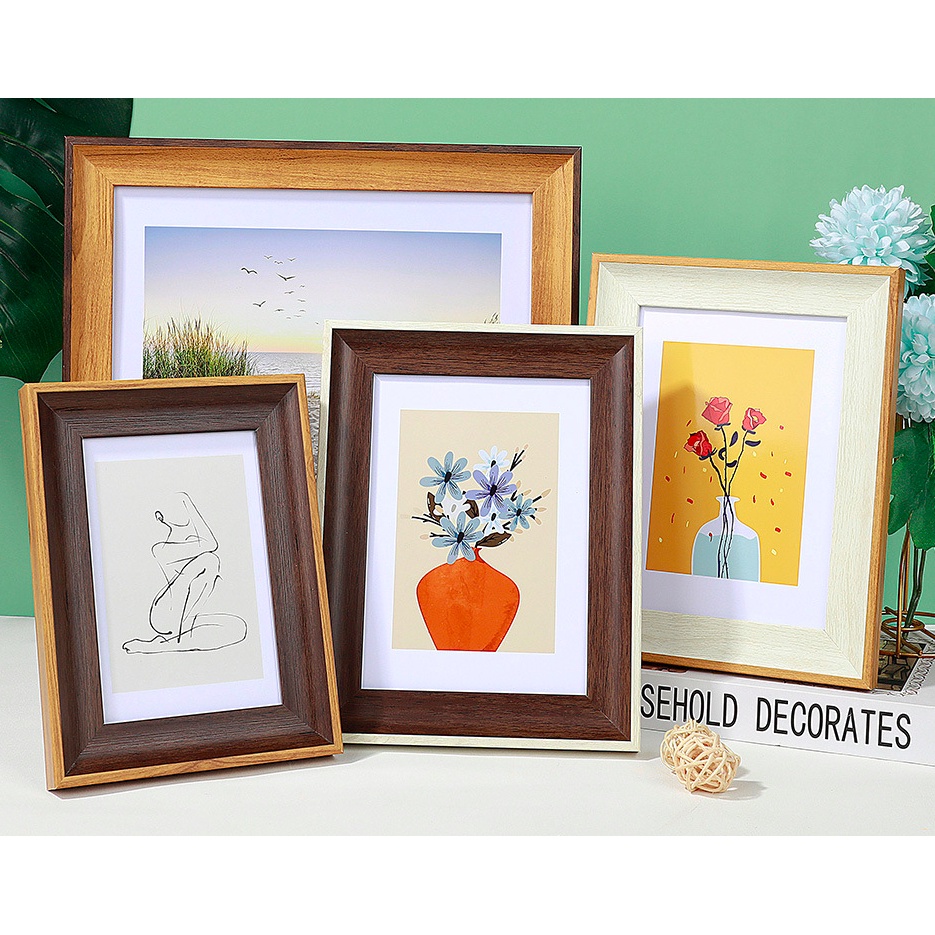 Wood grain photo frame with mica surface, picture frame, vintage photo ...