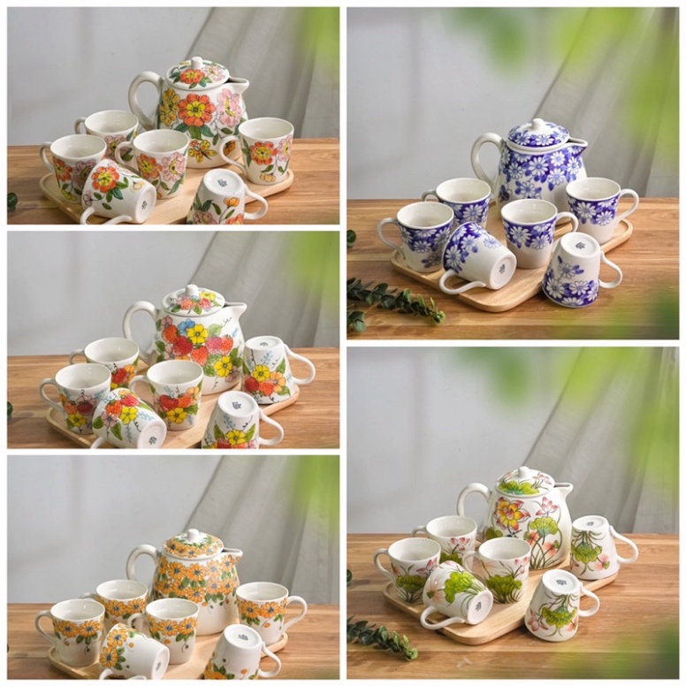 Tea set, hand-painted Bat Trang ceramic water bottle set, hand-painted ...