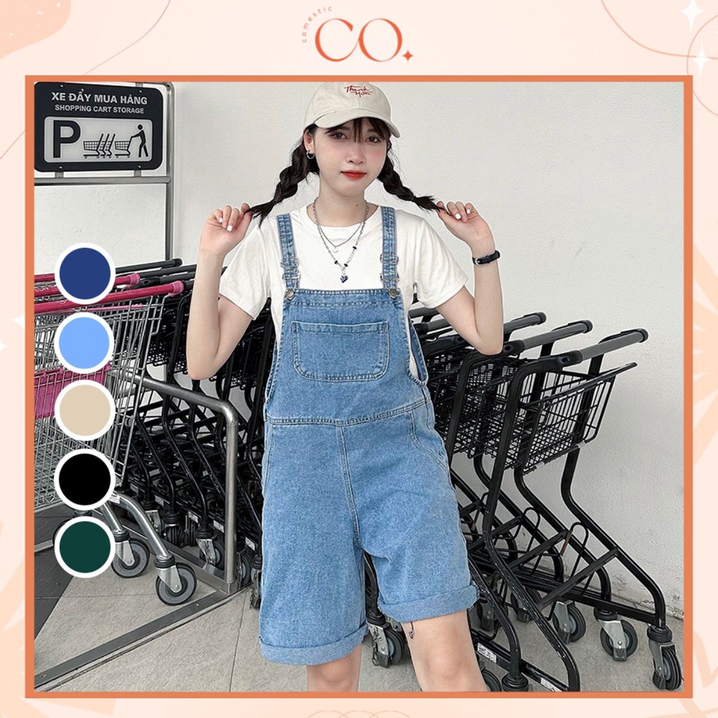 Kabico khaki loose short jeans overalls, Korean style wide leg women's ...