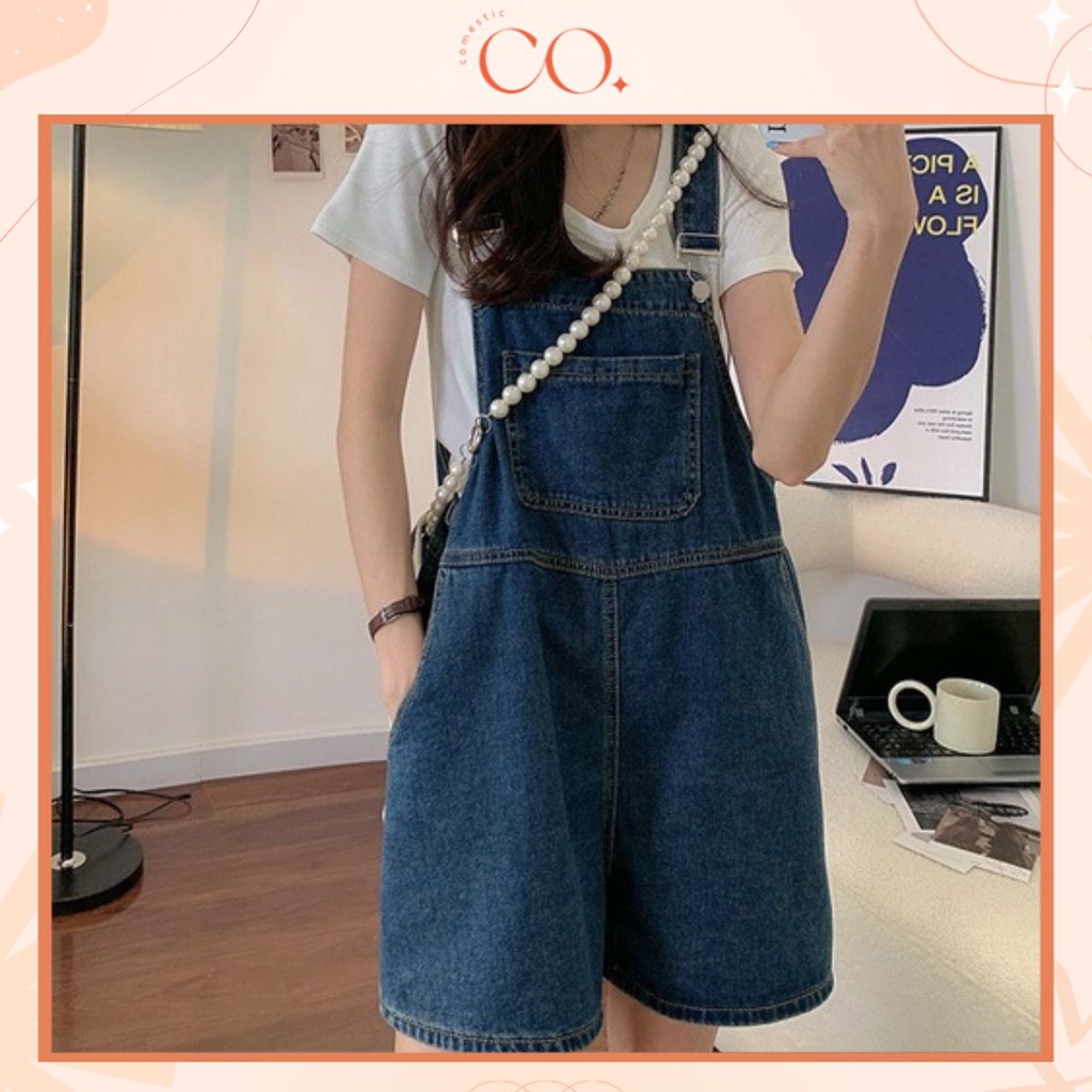 Kabico khaki loose short jeans overalls, Korean style wide leg women's ...