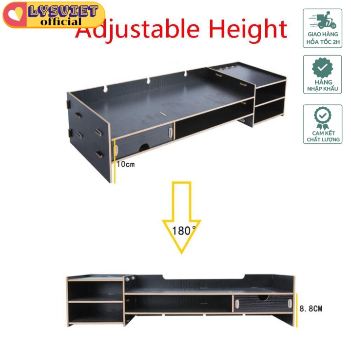 [LysVN] Computer Screen Lifting Shelf With Drawer Wooden Monitor Stand ...