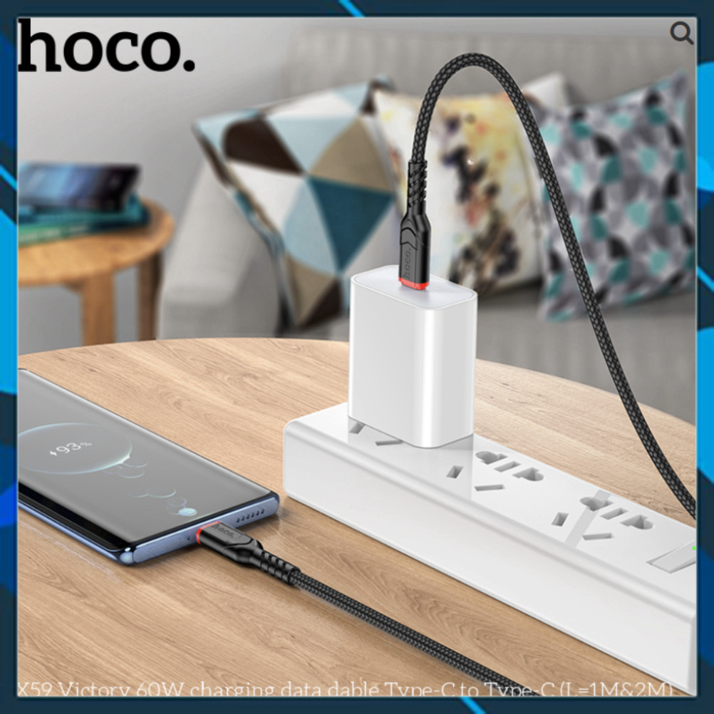 Hoco X59 Type C to Type C 60W PD fast charging cable with anti-tangle cover, 1m and 2m long ...