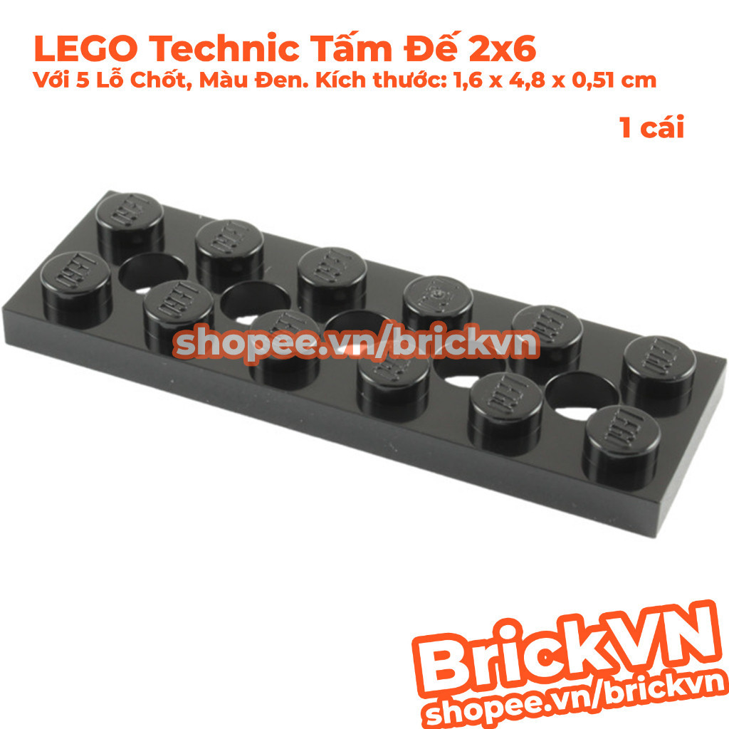 [1 Pc] LEGO Technic 2x6 Black Base Plate with 5 ID Peg Holes 3200126 ...