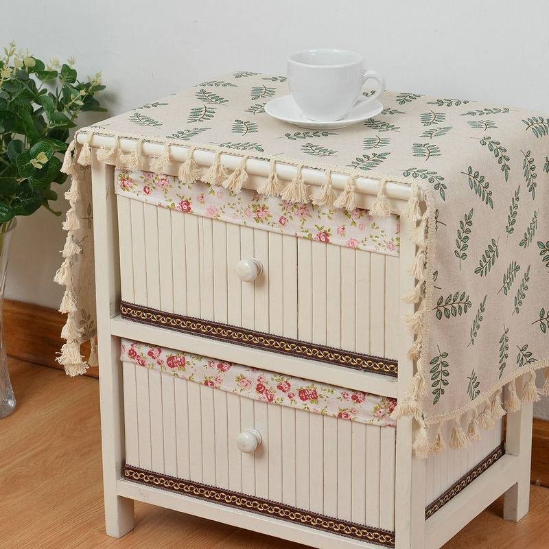 Nordic grid bedside table cover cotton linen TV cabinet cloth cover ...