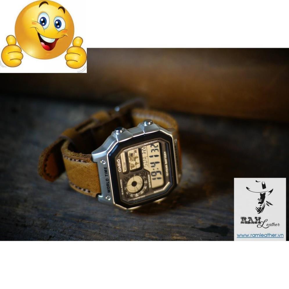 BROWN GOLD GENUINE LEATHER WATCH STRAP - CASIO AE1200/SEIKO RAM CLASSIC ...