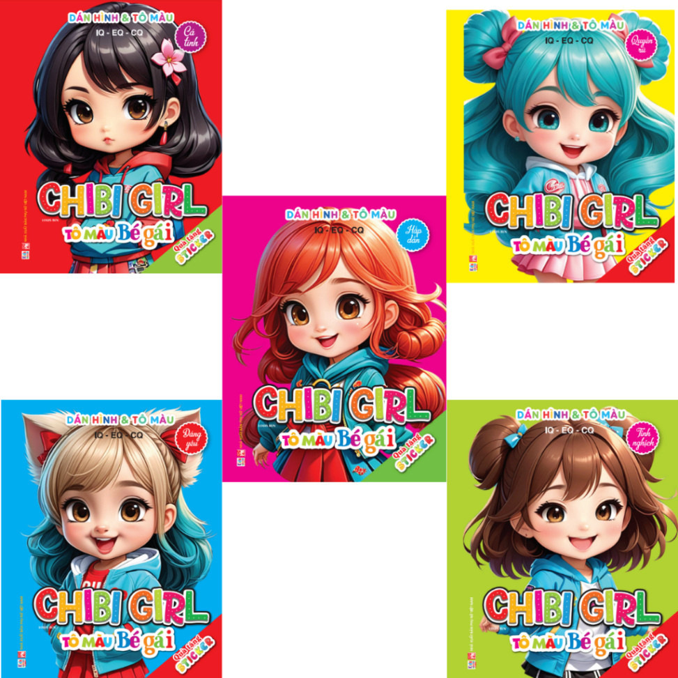 Books - Com set of 5 Chibi Girl Stickers - Coloring Stickers & Coloring ...
