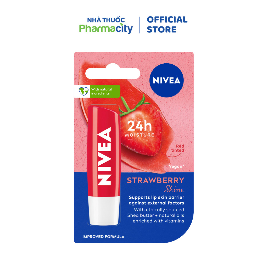 Nivea Strawberry Shine Lip Balm Strawberry Flavor - Red (4.8g Bar ...