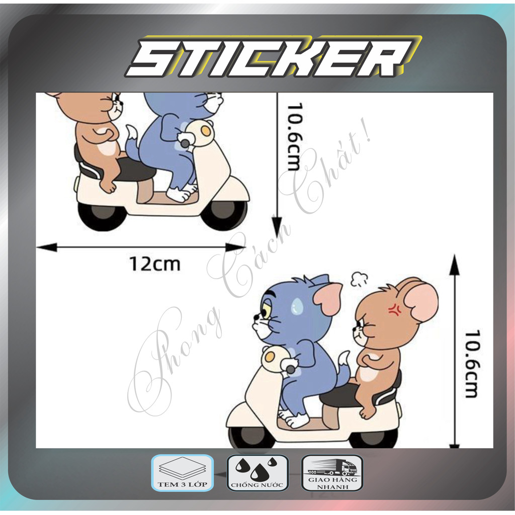 Decal Tom & Jerry Decorative Sticker – Cute Cat Sticker 12x12cm (1 bag ...