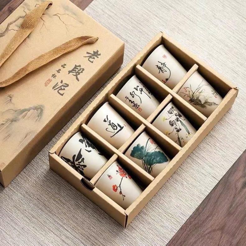Set of 8 Ceramic Tea Cups, Japanese Style Cups with Box, Set of 8 Tea ...