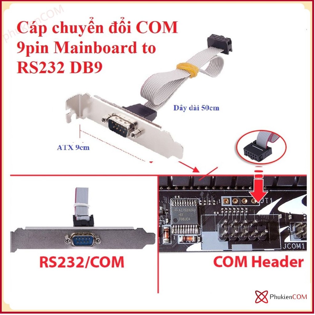 COM 9pin Mainboard to RS232 DB9 conversion cable connects PC to ...