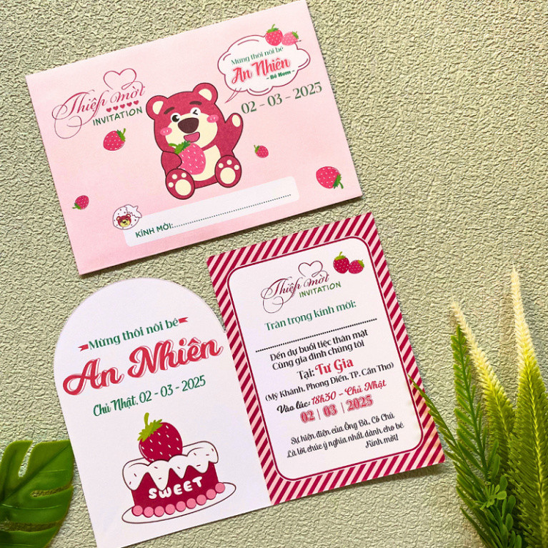 Cute baby shower/birthday/full month invitation card with Lotso bear ...