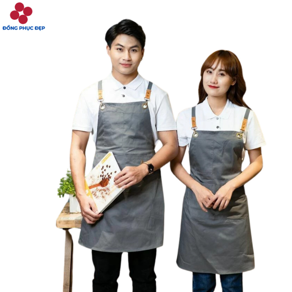 Cooking apron with khaki leather strap for baristas and waiters with ...