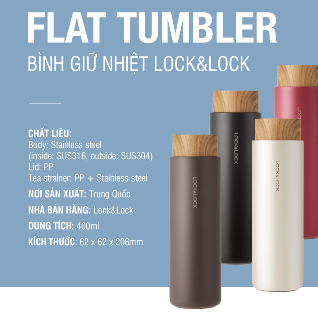 LocknLock Flat Tumbler 400ml LHC4227, with tea filter tray, wooden ...