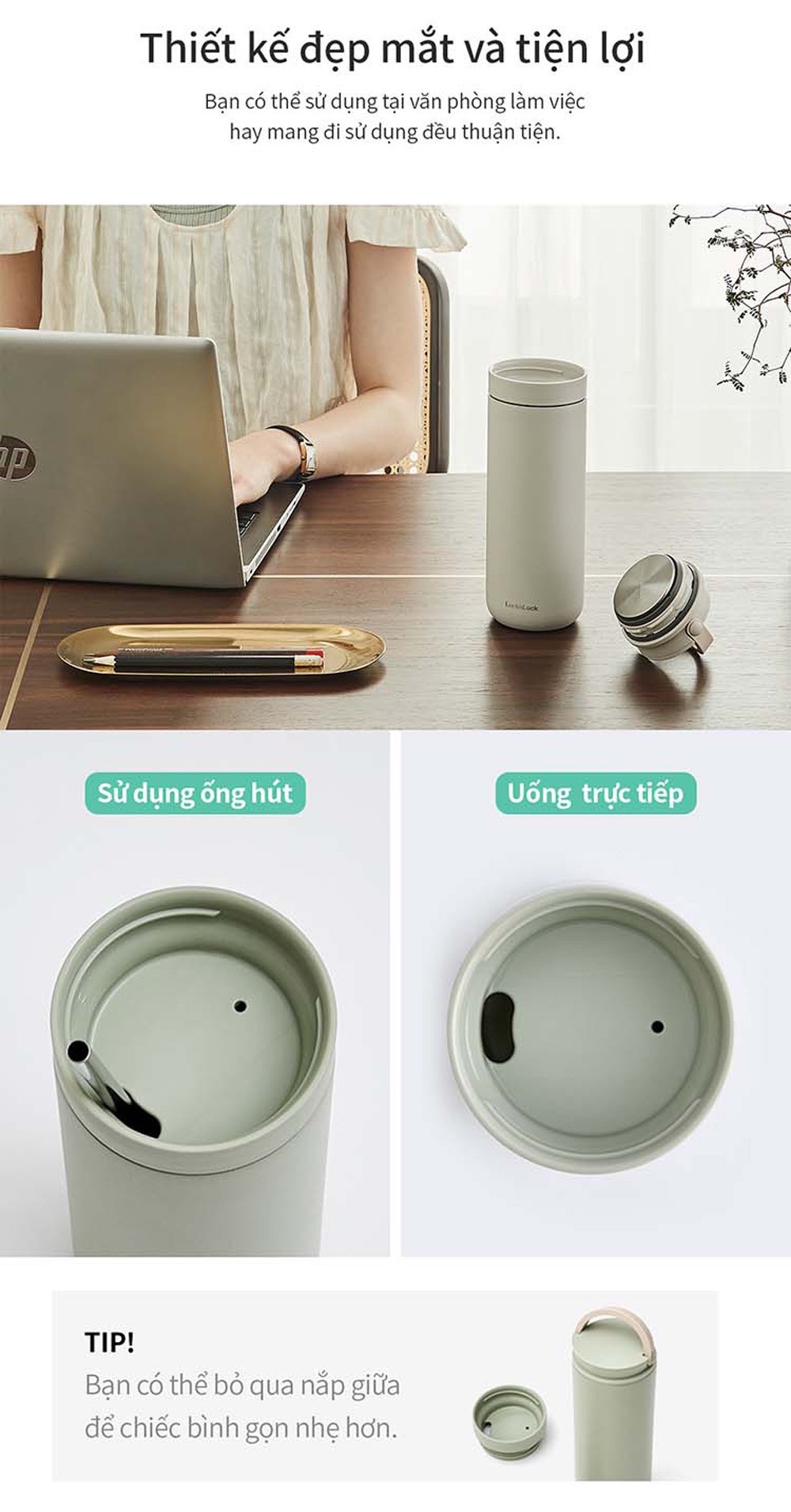 LocknLock thermos bottle 475ml Metro Two Way LHC4274 Mint Green, with ...