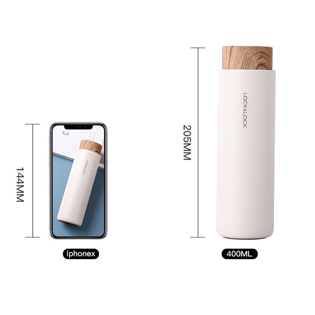LocknLock Flat Tumbler 400ml LHC4227, with tea filter tray, wooden ...