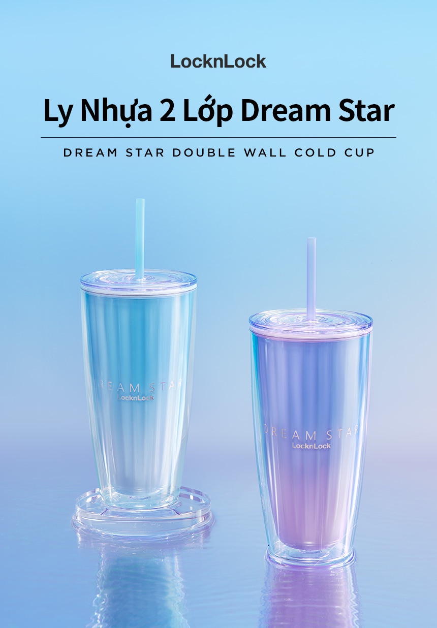 Locknlock Double Wall Cold Cup 750ml HAP507 Blue, With straw and ...