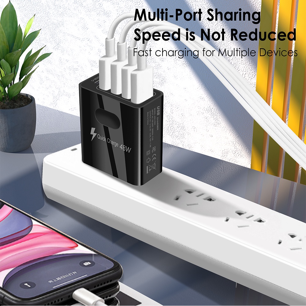 48W USB Port Fast Charging Travel Phone Charger Adapter Wall Plug 4 ...