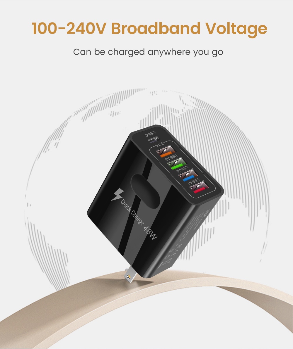 48W USB Port Fast Charging Travel Phone Charger Adapter Wall Plug 4 ...