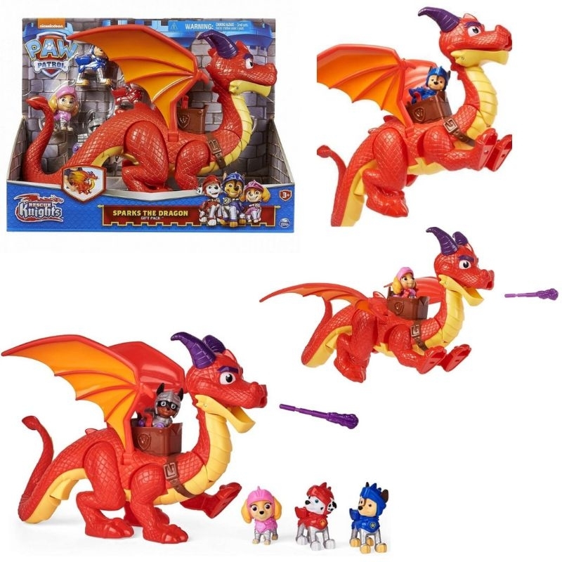 Paw Patrol: Set Of 4 Rescue Dogs And Giant Dragons With Function ...