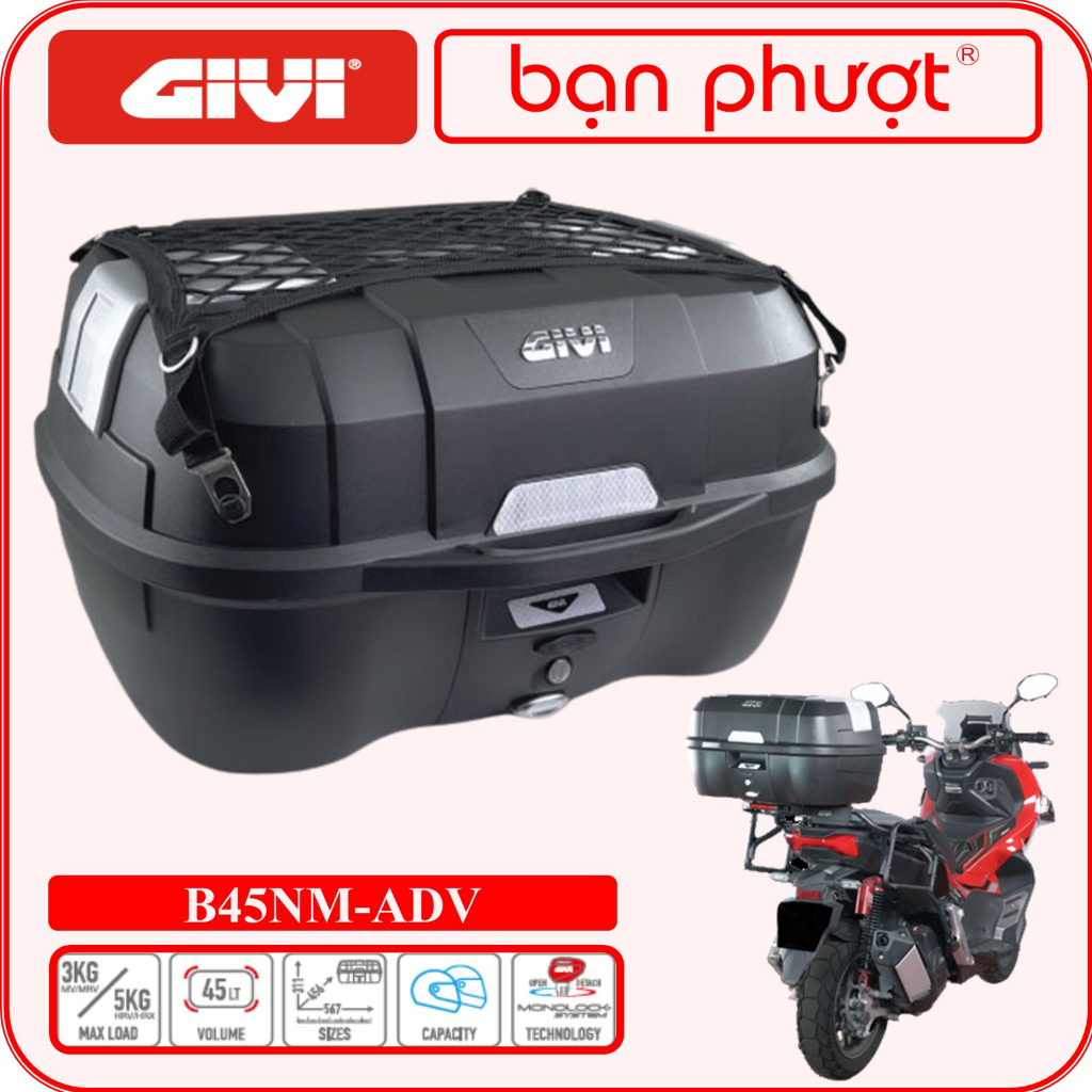 Givi B45NM-ADV ATLAS Rear Trunk - Genuine Givi Trunk 45L Upgraded Model Mounted on Motorcycle ...